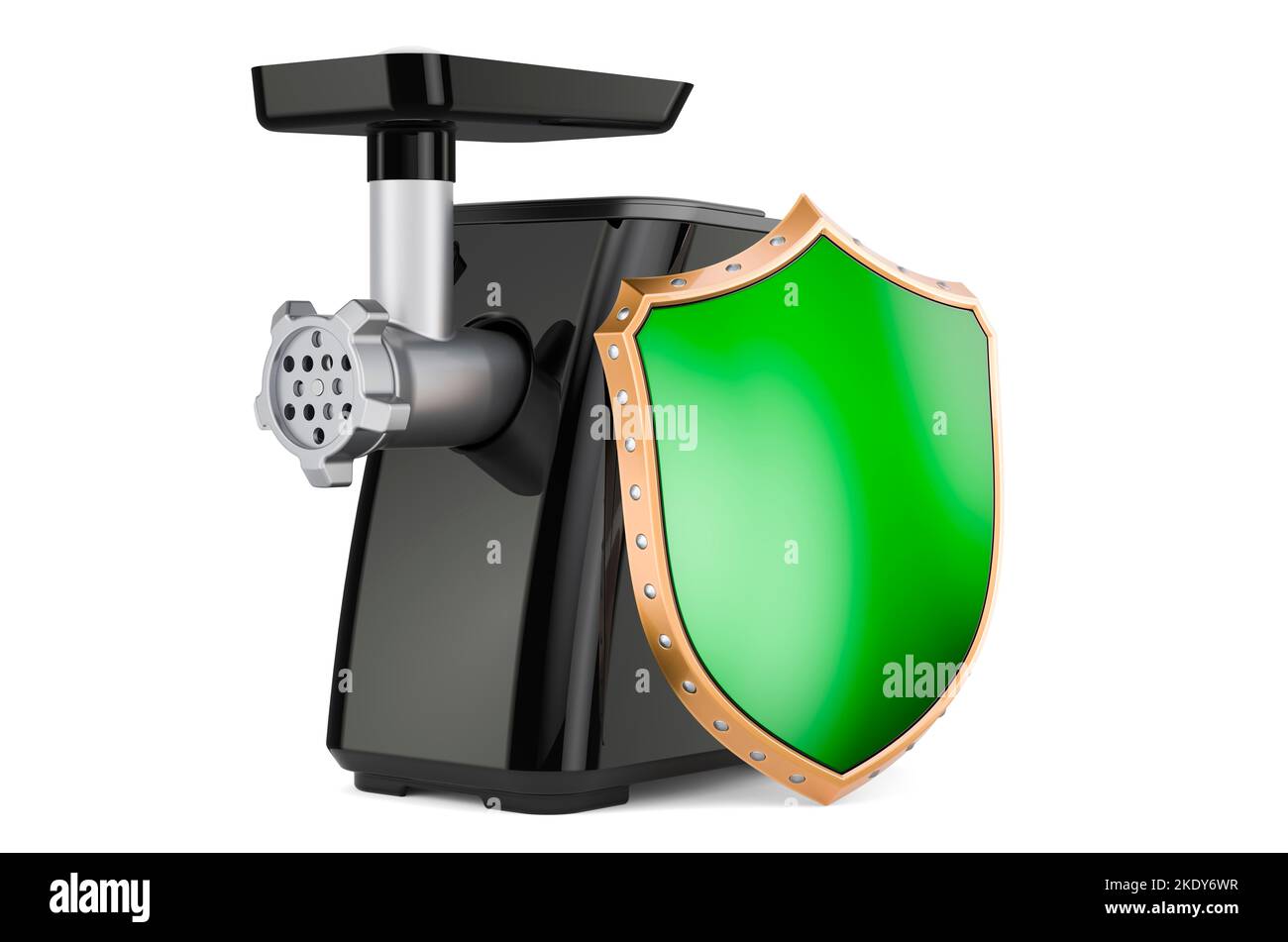 Meat grinder with shield, 3D rendering isolated on white background ...