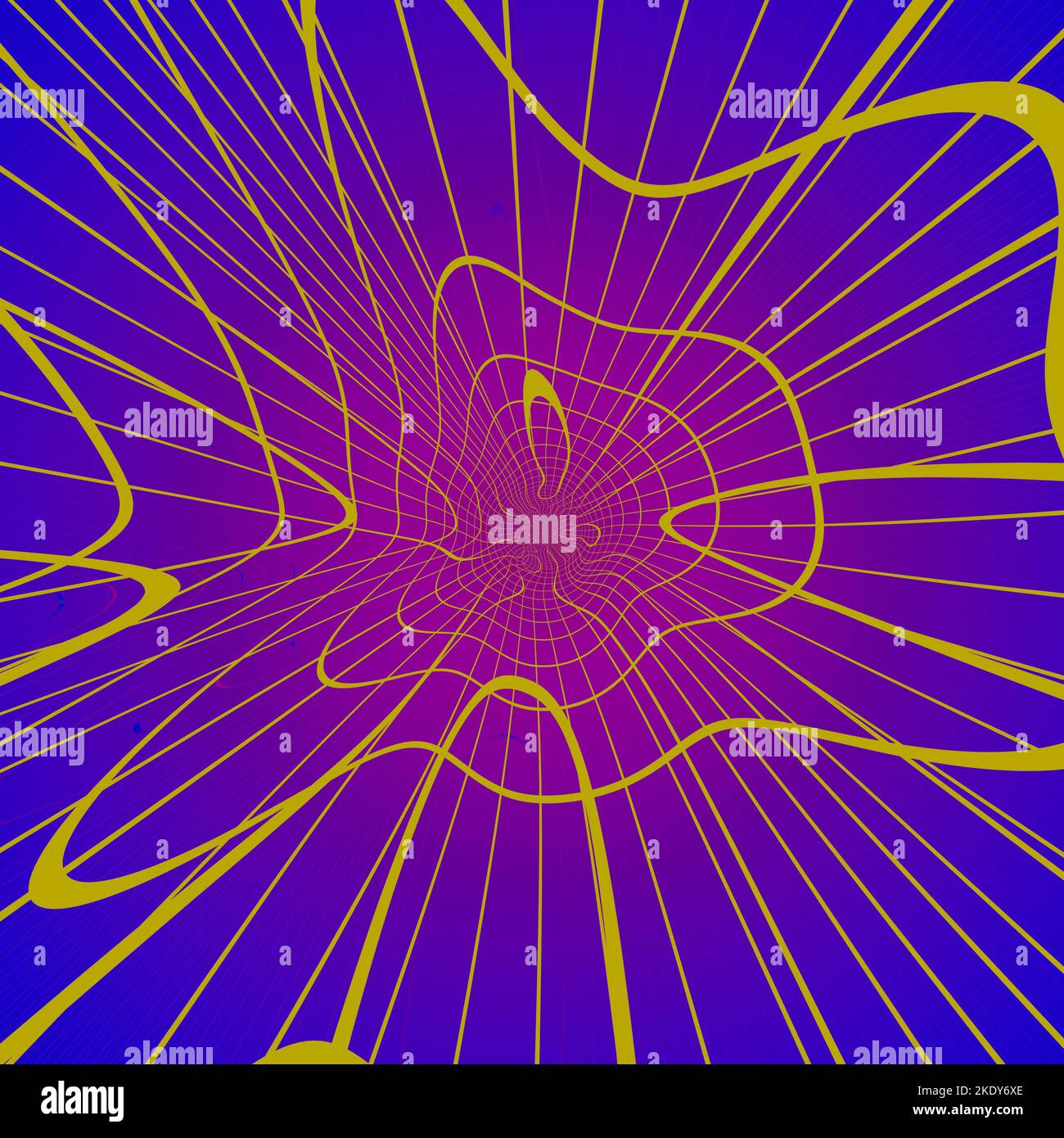 A 3D rendering of trippy grid pattern in yellow and violet. Psychedelic ...