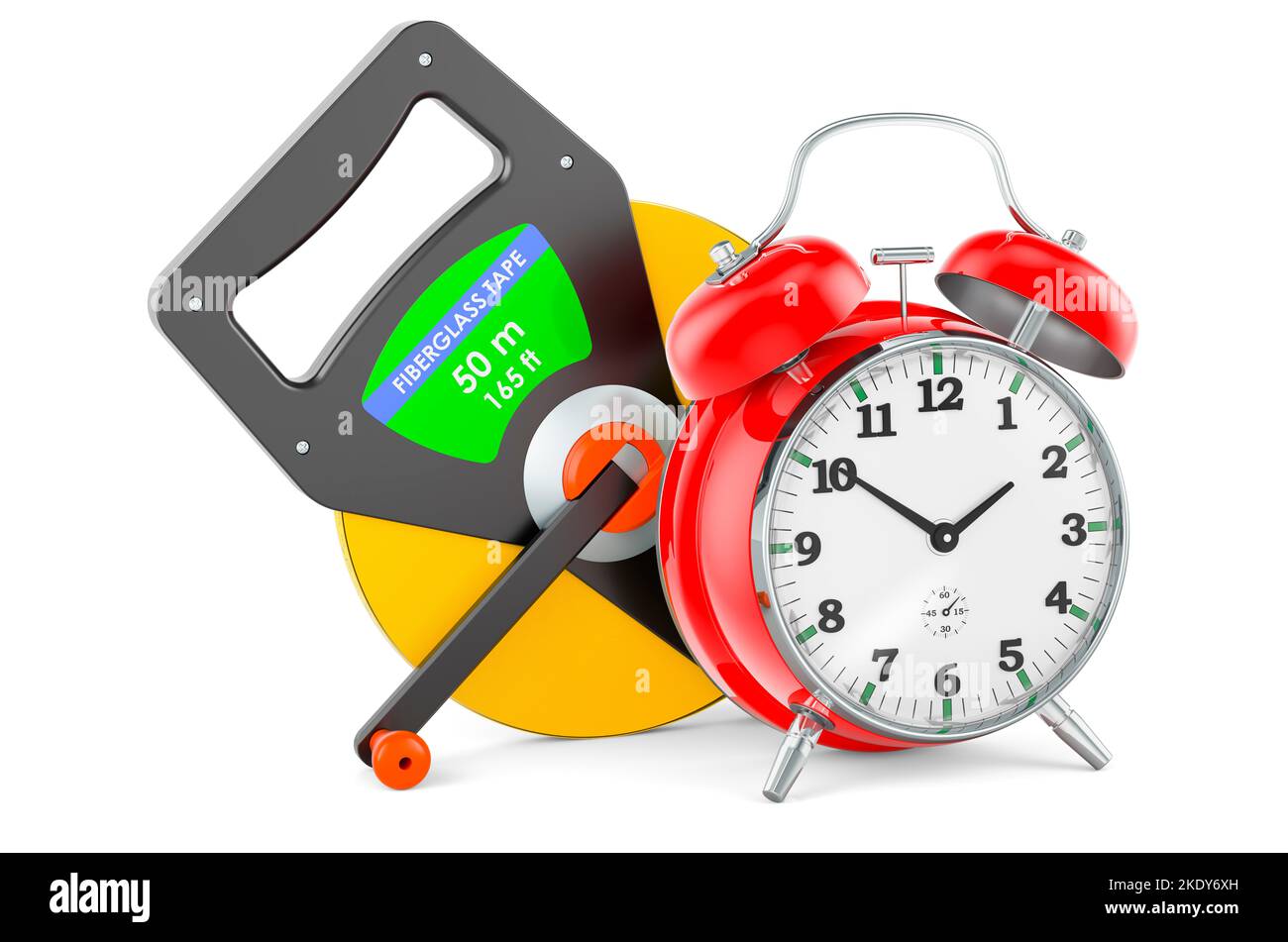 Metric-inch Fiberglass Long Tape Model with alarm clock, 3D rendering ...