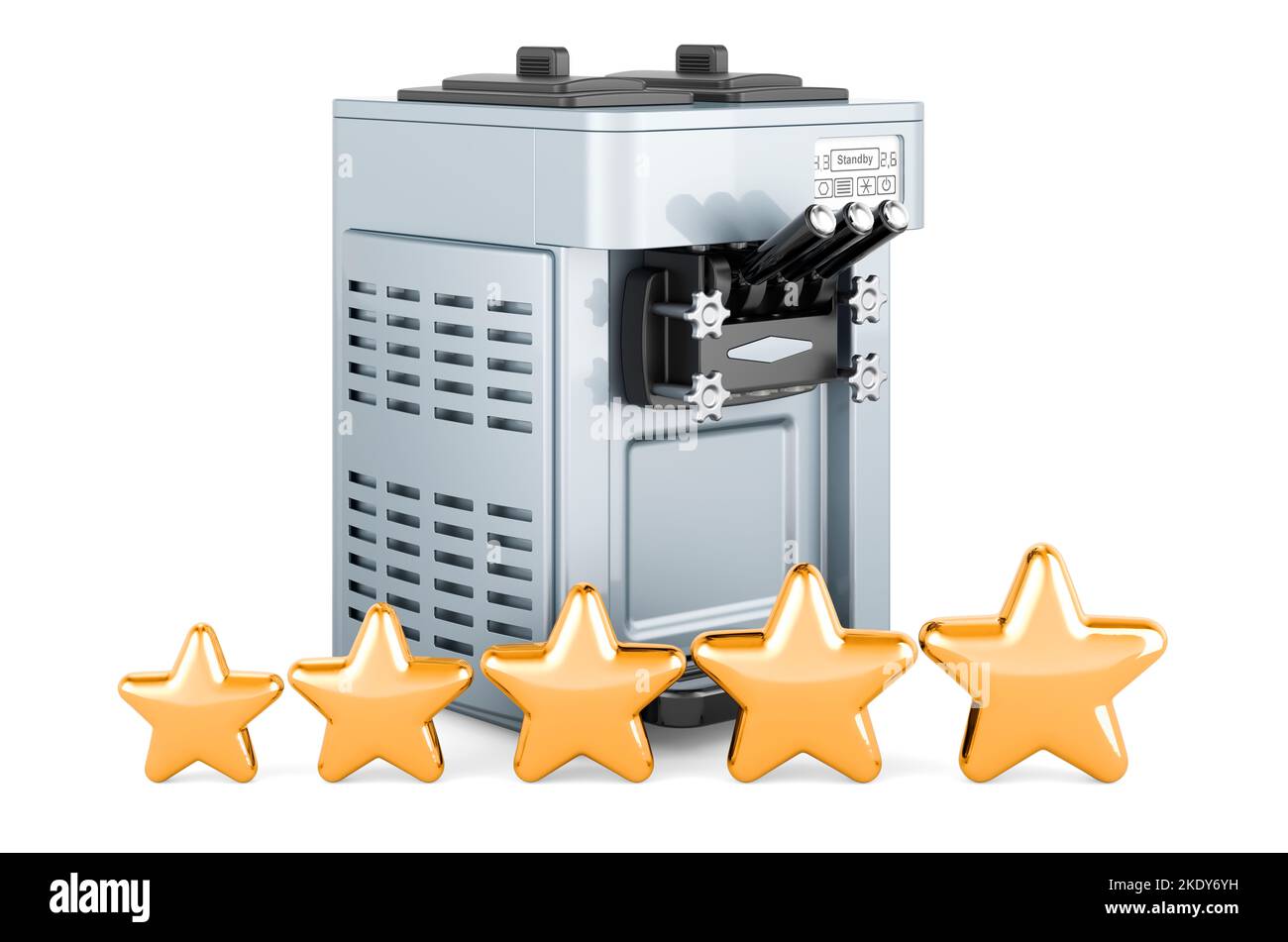 Commercial ice cream machine with five golden stars. 3D rendering isolated on white background ...