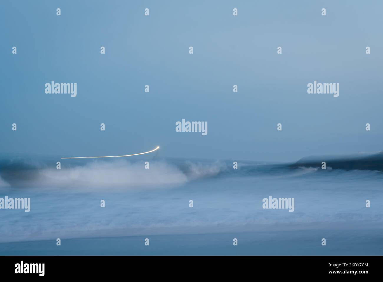 Slow shutter movement ICM of blue sunset at Tynemouth Longsands beach ...