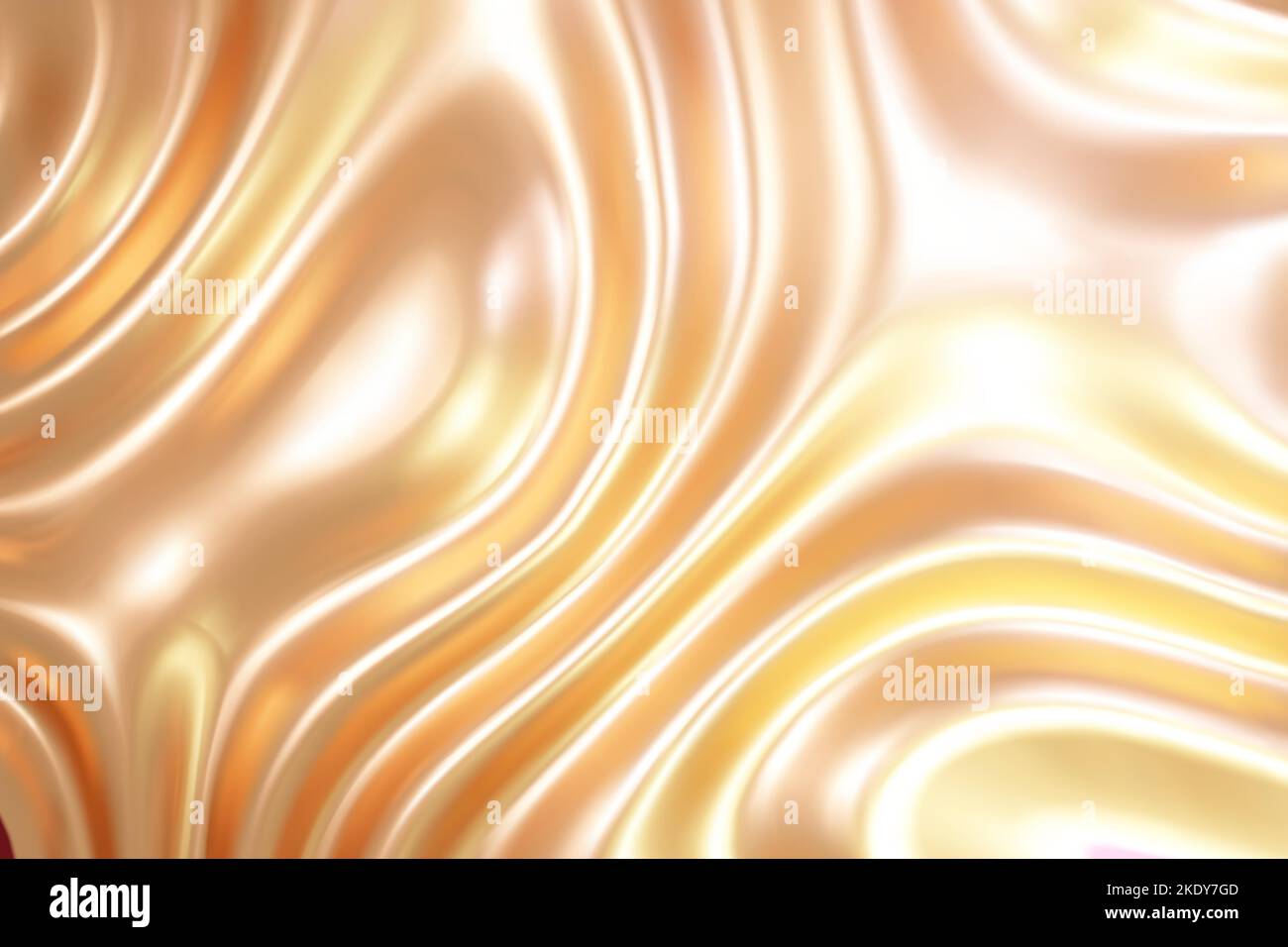 Light gold liquid molten metal abstract wavy background with reflects ...