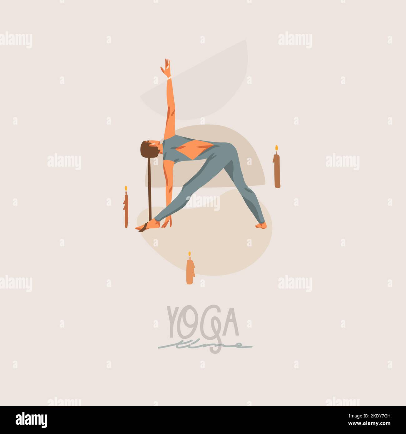 Hand drawn vector abstract graphic set with meditating yoga woman asana ...