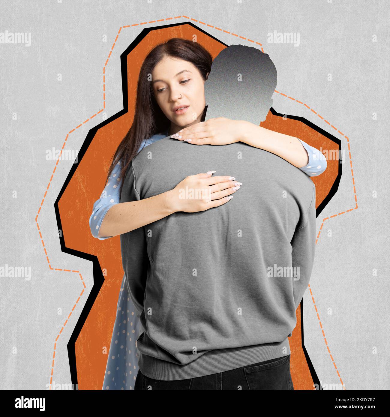 Contemporary art collage. Creative design. Young beautiful woman ...