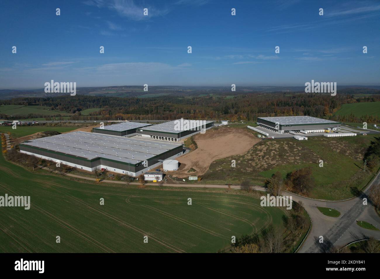 Brand new huge Warehouse distribution center exterior. Aerial view of ...