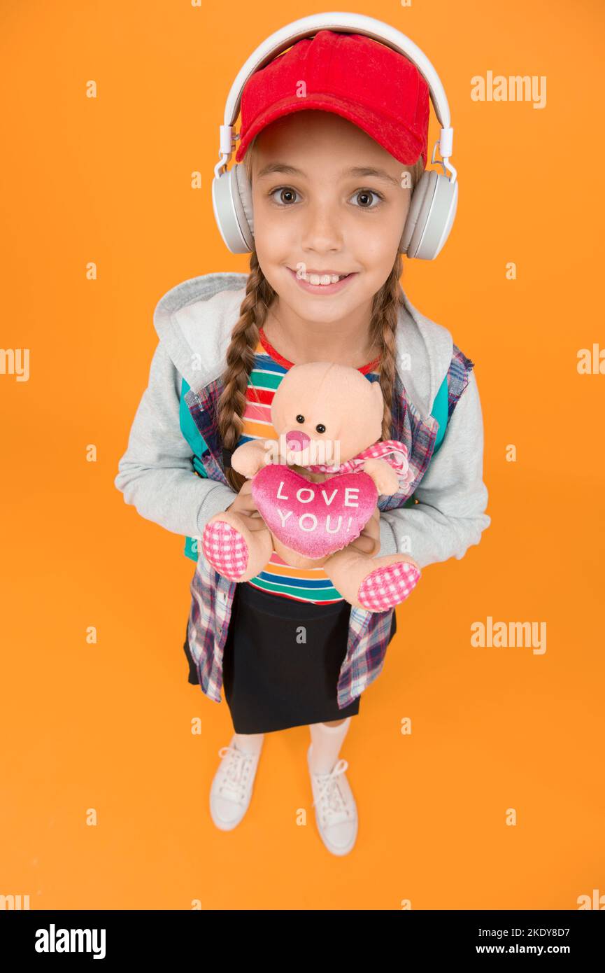 Teens fashion. Cheerful teenager. Small child girl long hair. Teenager ...