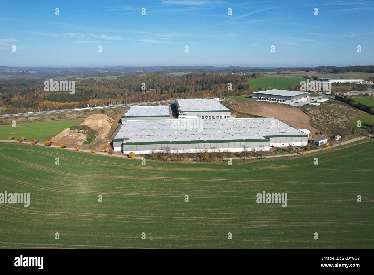 Brand new huge Warehouse distribution center exterior. Aerial view of ...