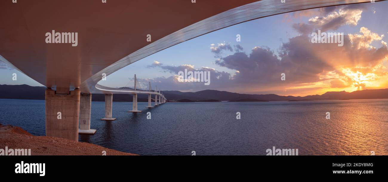 Peljesac Bridge, Croatia.Panoramic image of beautiful modern multi-span ...