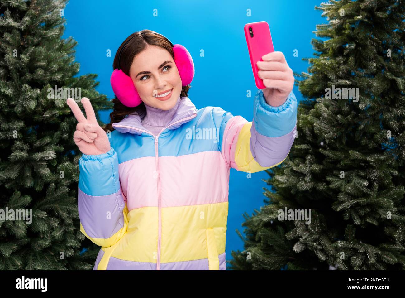 Photo of joyful pretty lady wear stylish coat have fun walk outdoors ...