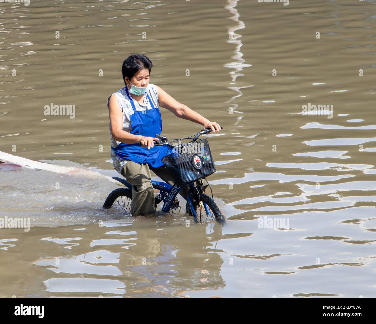 SAMUT PRAKAN, THAILAND, OCT 29 2022, An elderly woman rides a bicycle ... SAMUT PRAKAN, THAILAND, OCT 29 2022, An elderly woman rides a bicycle ...