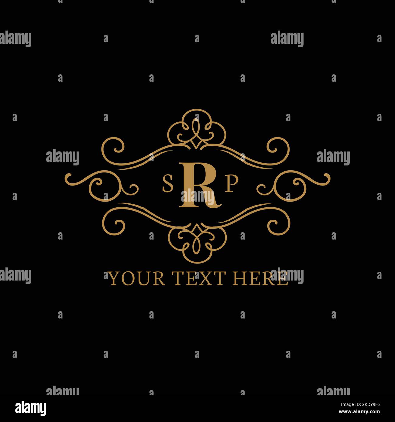 A golden letter "R" with design on a black background illustration ...