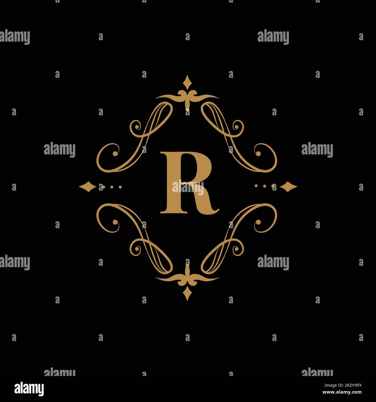 A golden letter "R" on a black background illustration Stock Vector ...
