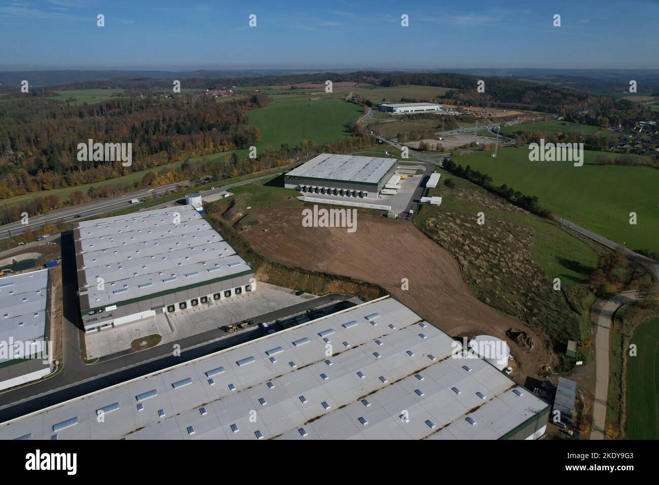Brand new huge Warehouse distribution center exterior. Aerial view of ...