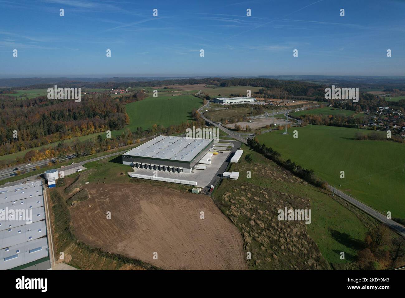 Brand new huge Warehouse distribution center exterior. Aerial view of ...