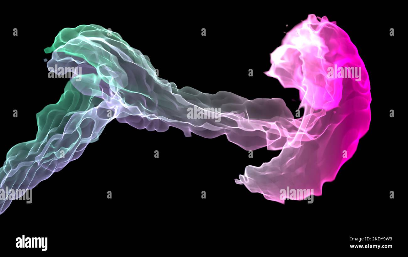 3D rendering of colorful, turbulent stream or wave of fire on black ...