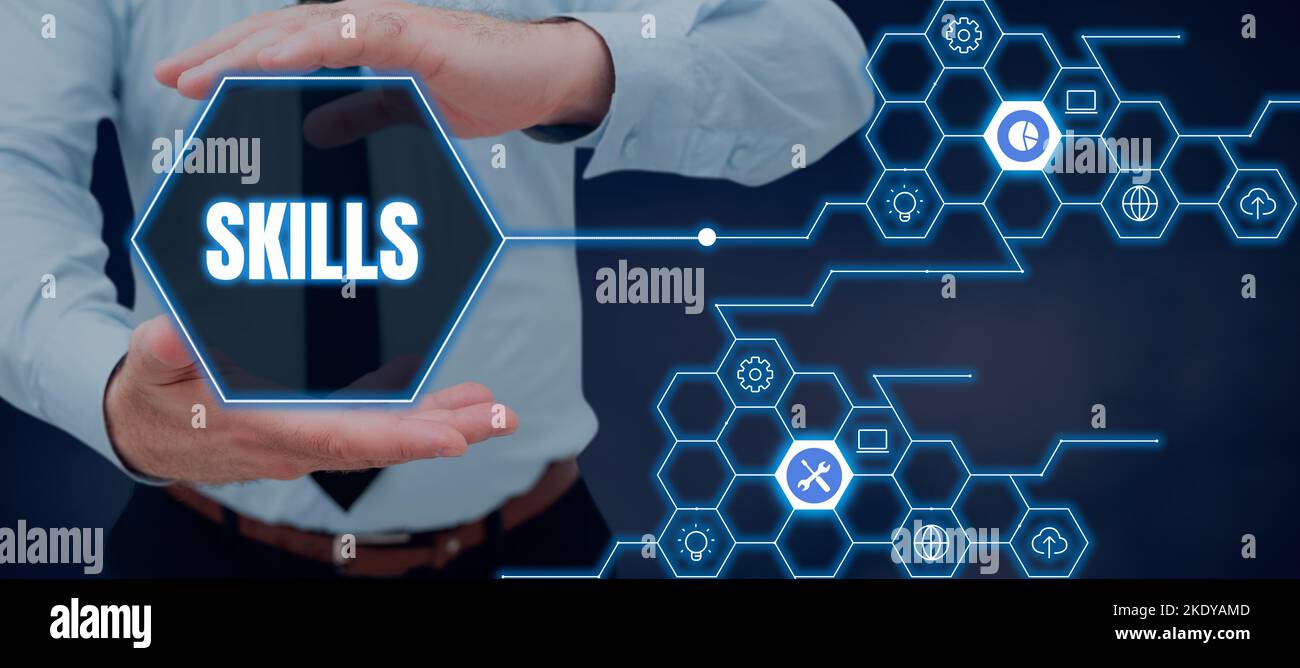 Text caption presenting Skills, Word Written on ability to carry task with driven result within ...