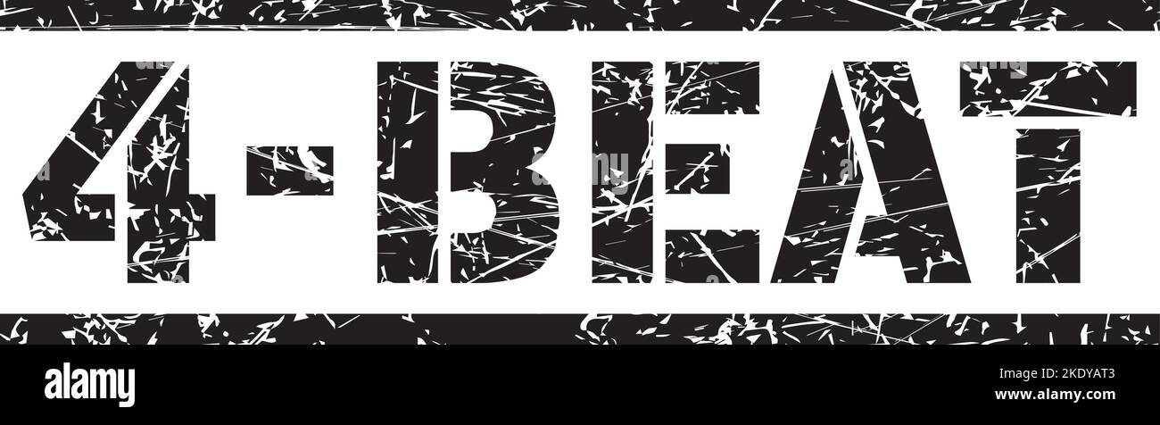 A rectangular 4-Beat logo with black scratched letters and borders on ...
