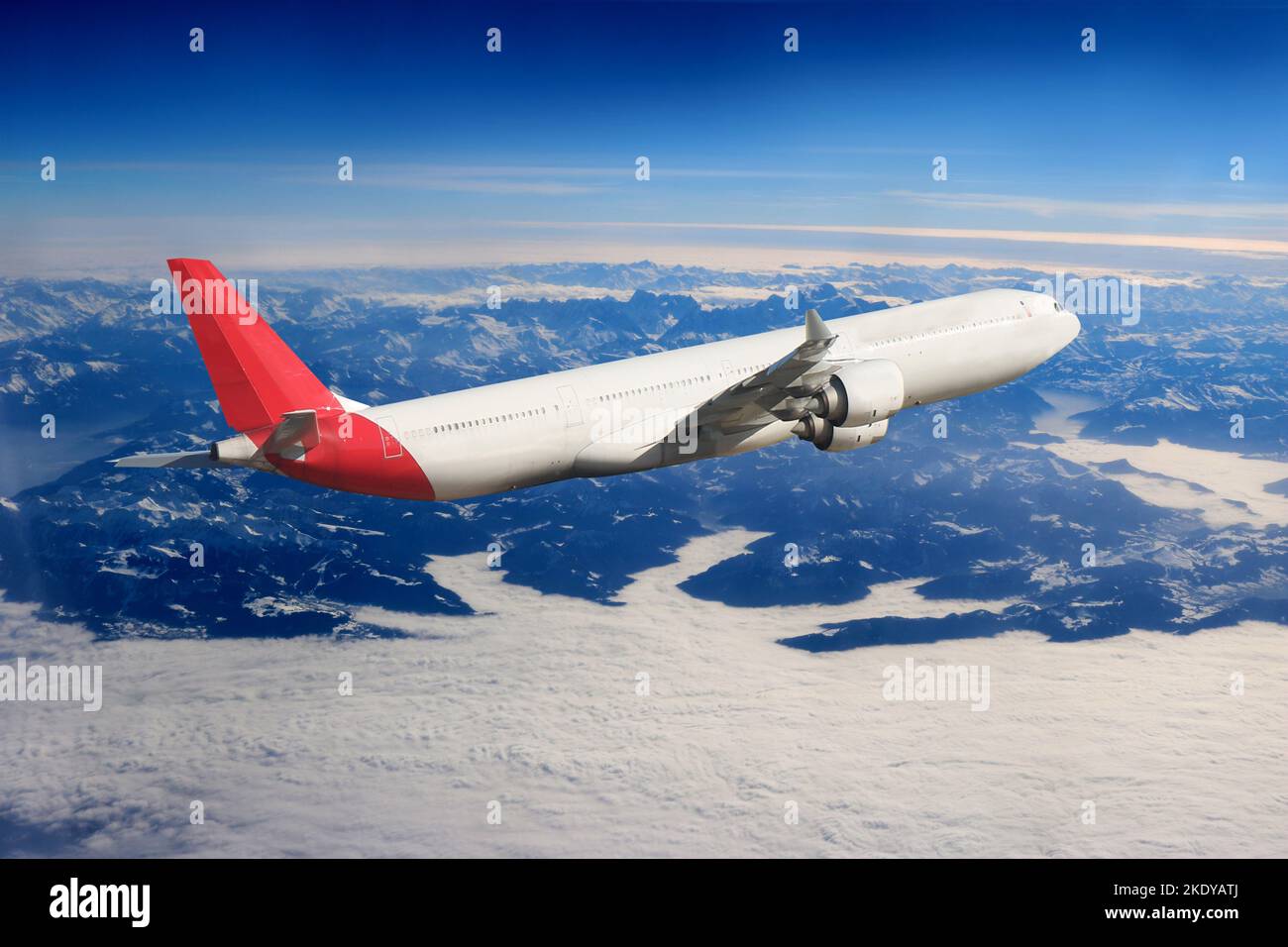 A side view of an airplane flying in the sky with highlighted visible ...