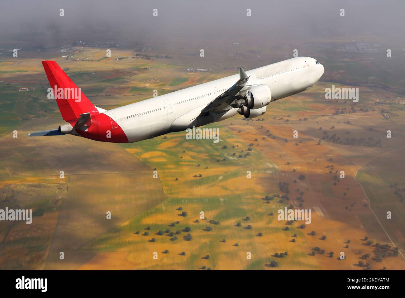 A side view of an airplane flying in the sky with highlighted visible ...