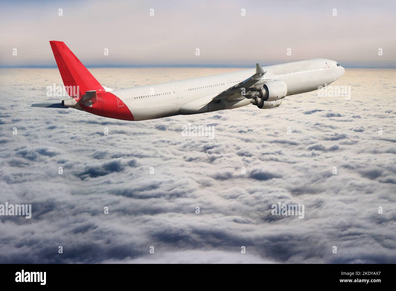 A side view of an airplane flying in the sky with highlighted visible ...