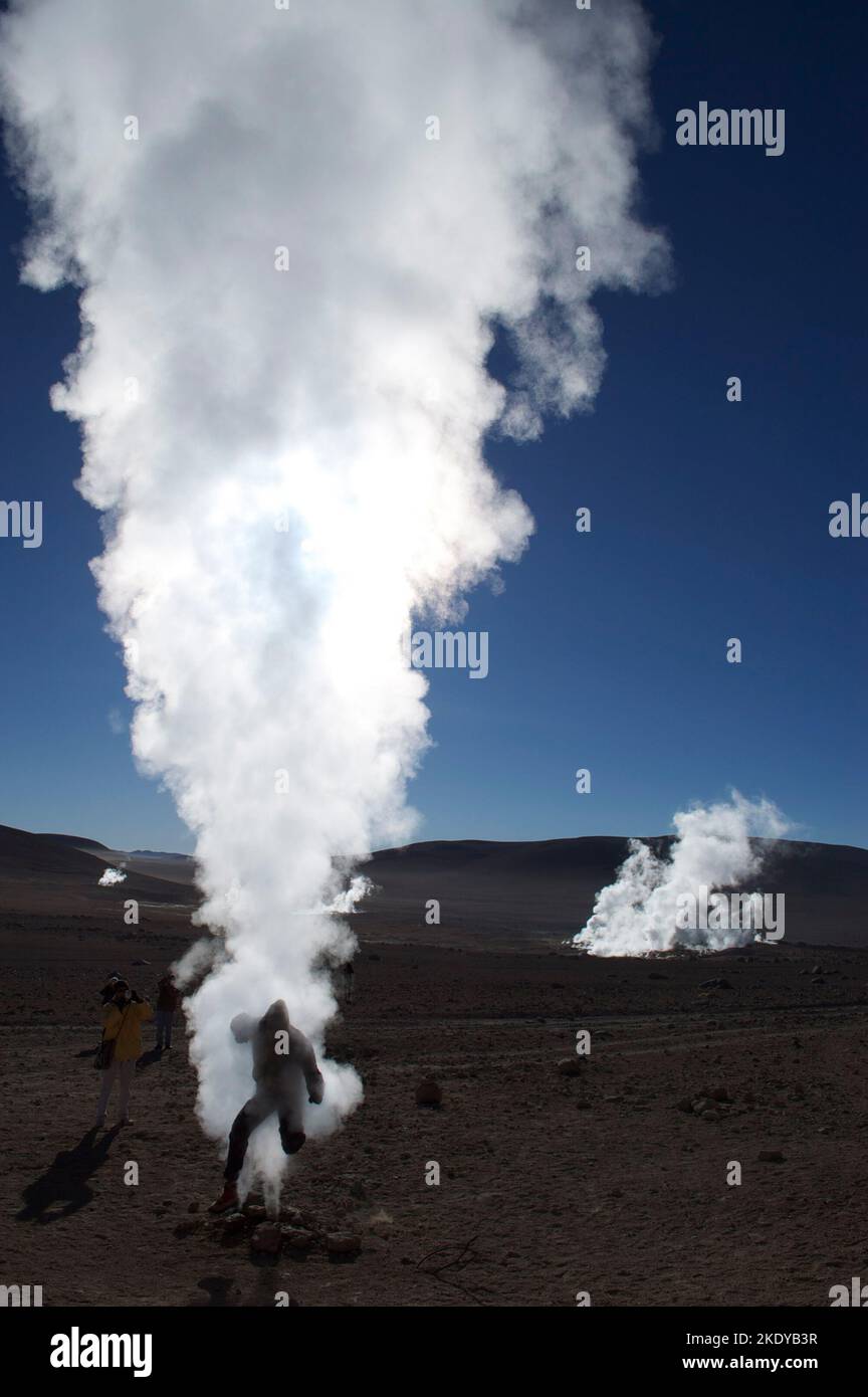 Geothermal Geyser atacama volcano hot steam water Stock Photo - Alamy
