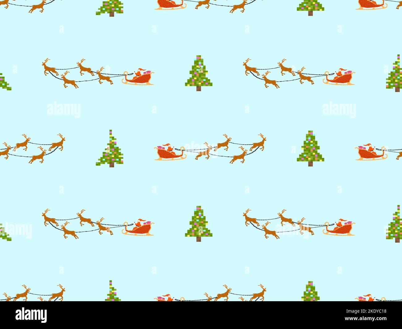 Pixel Santa Claus in a sleigh with reindeer. Christmas seamless pattern ...