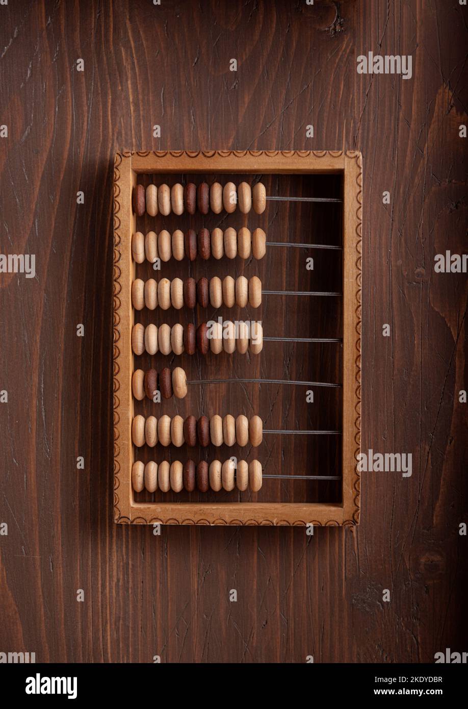 Old accounting wooden abacus. Financial calculations background Stock ...
