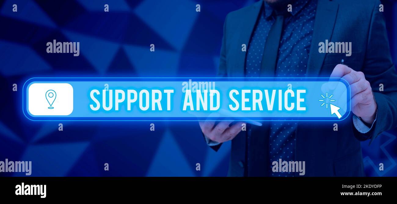 Writing displaying text Support And Service, Business overview ...