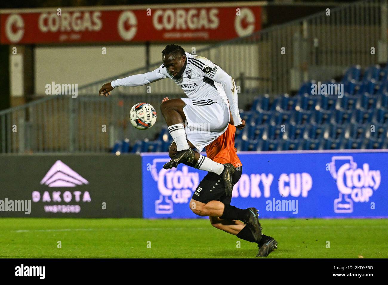 Ignace Ndri (11) of Eupen pictured during a soccer game between KMSK ...