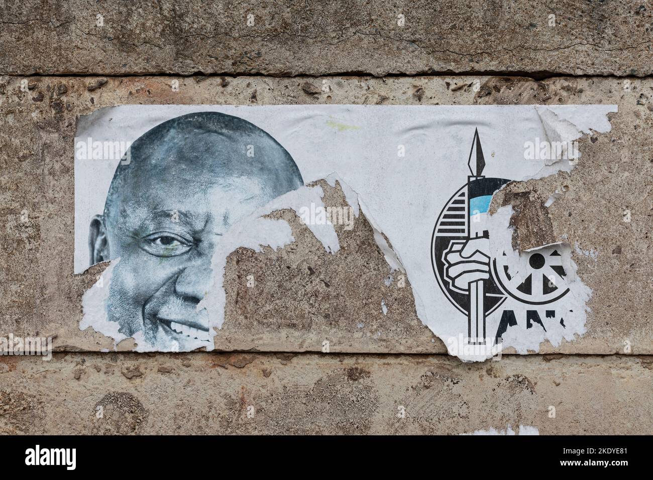 Fading ANC election posters are seen on a wall in eMbo township in ...