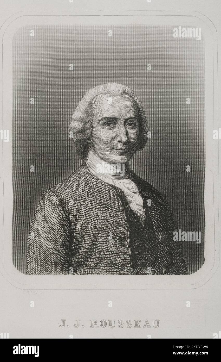 Jean-Jacques Rousseau (1712-1778). Swiss-born French writer and philosopher. Portrait. Engraving ...