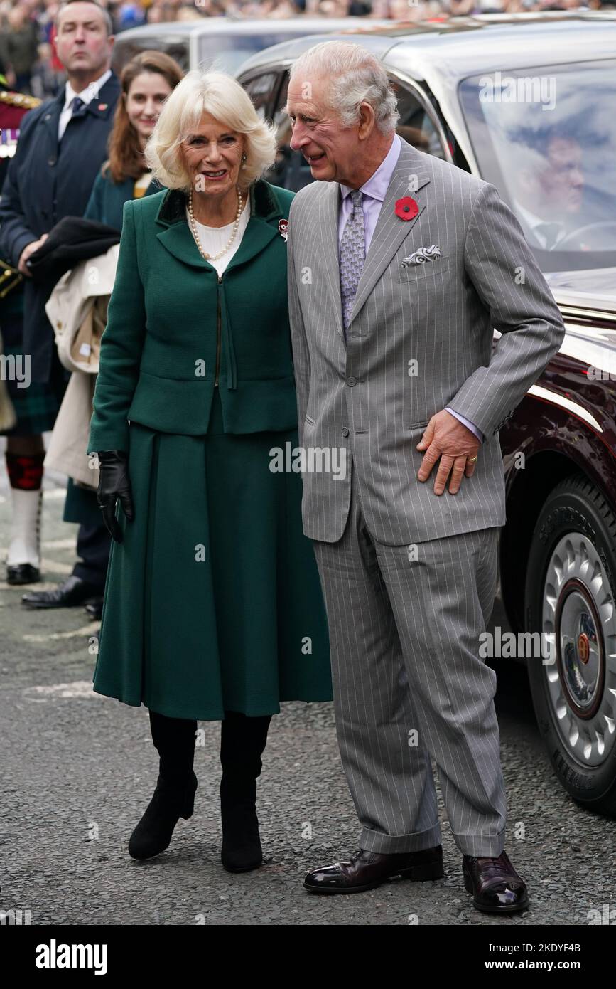 King Charles III and the Queen Consort arrive for a ceremony at ...
