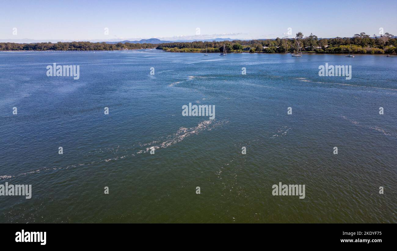 An aerial view of the water near the seashore of Settlement Point, Port ...