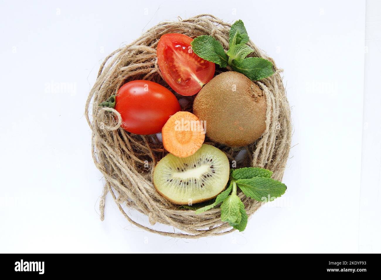 Composition of fruits and vegetables with wicker craft basket Stock ...