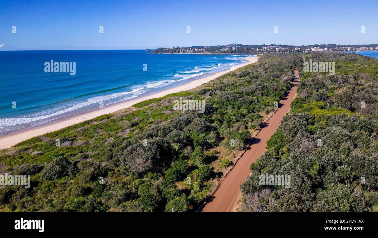 An aerial view of the seashore near Settlement Point, Port Macquarie ...