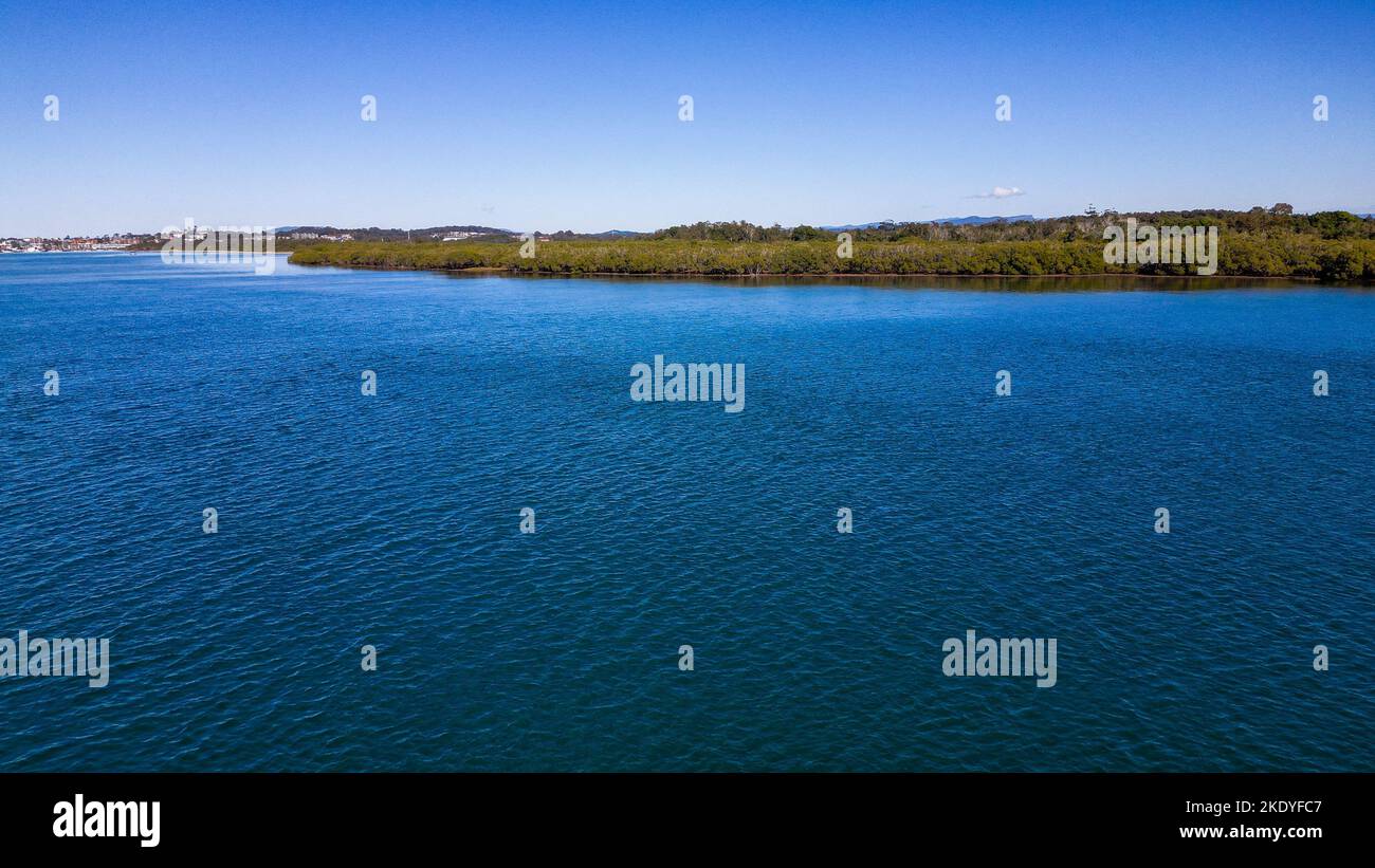 An aerial view of the seashore near Settlement Point, Port Macquarie ...