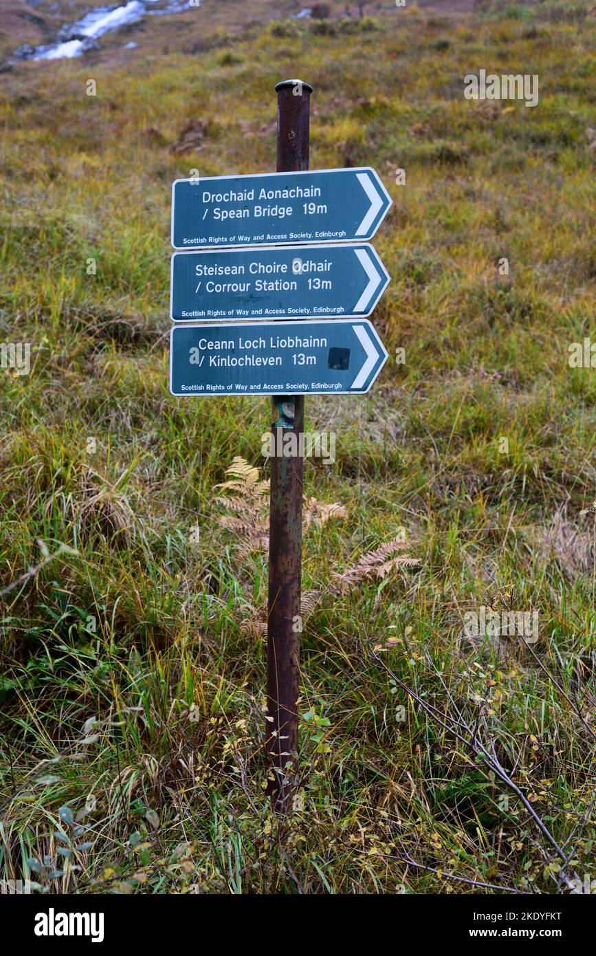 Waymark post near the entrance to Glen Nevis, near Fort William ...