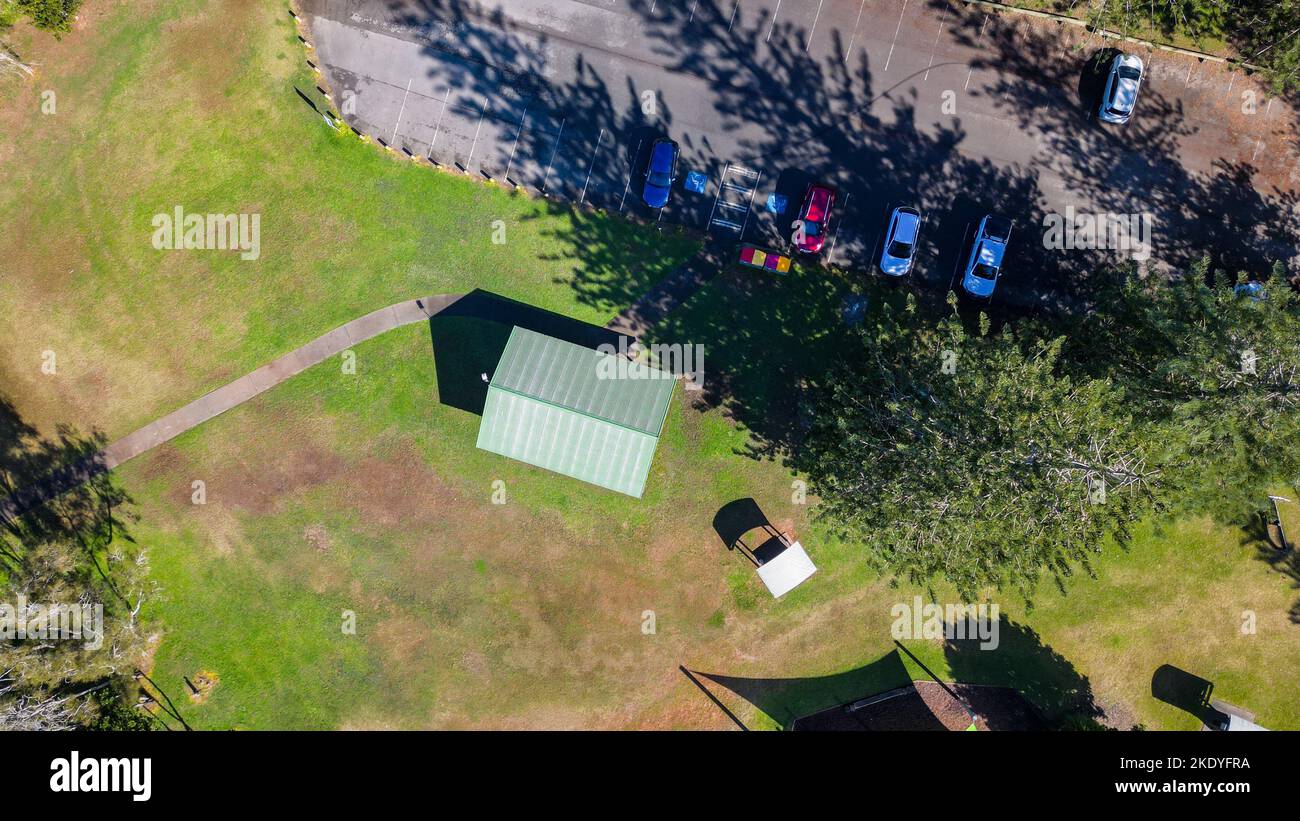 An aerial top view of the pier at Settlement Point, Port Macquarie, NSW ...