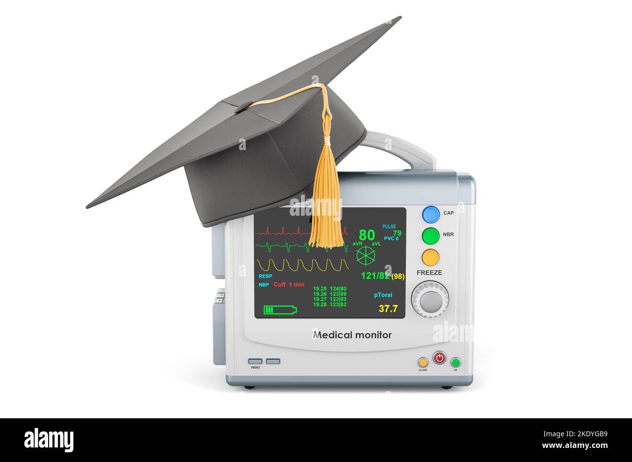 Medical monitor with graduation cap. 3D rendering isolated on white ...
