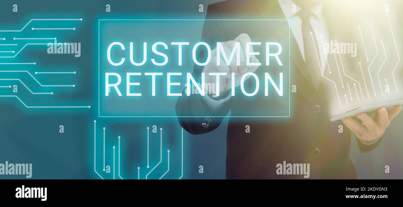 Hand writing sign Customer Retention, Concept meaning activities ...