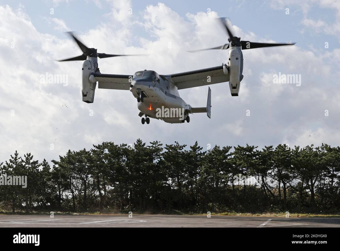 A Japan Ground Self-Defense Force Osprey tilt-rotor aircraft is ...