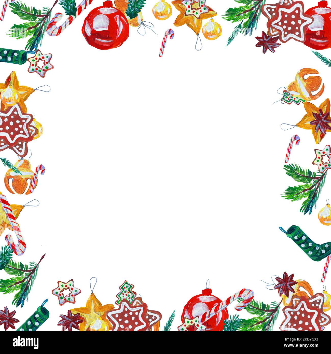 Watercolor Christmas frame. Hand painted holiday border withnobjects ...
