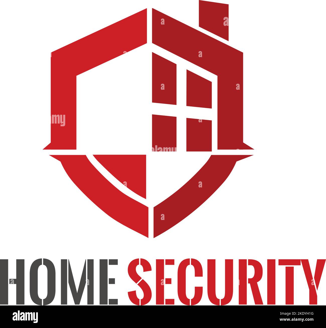 A digital illustration of a red home security brand company logo symbol ...
