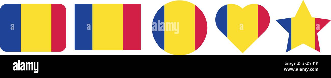 A digital illustration set of the Romanian flag in different icon ...