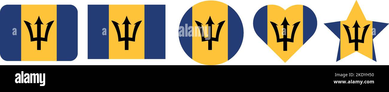 A digital illustration set of the Barbados flag in different icon ...