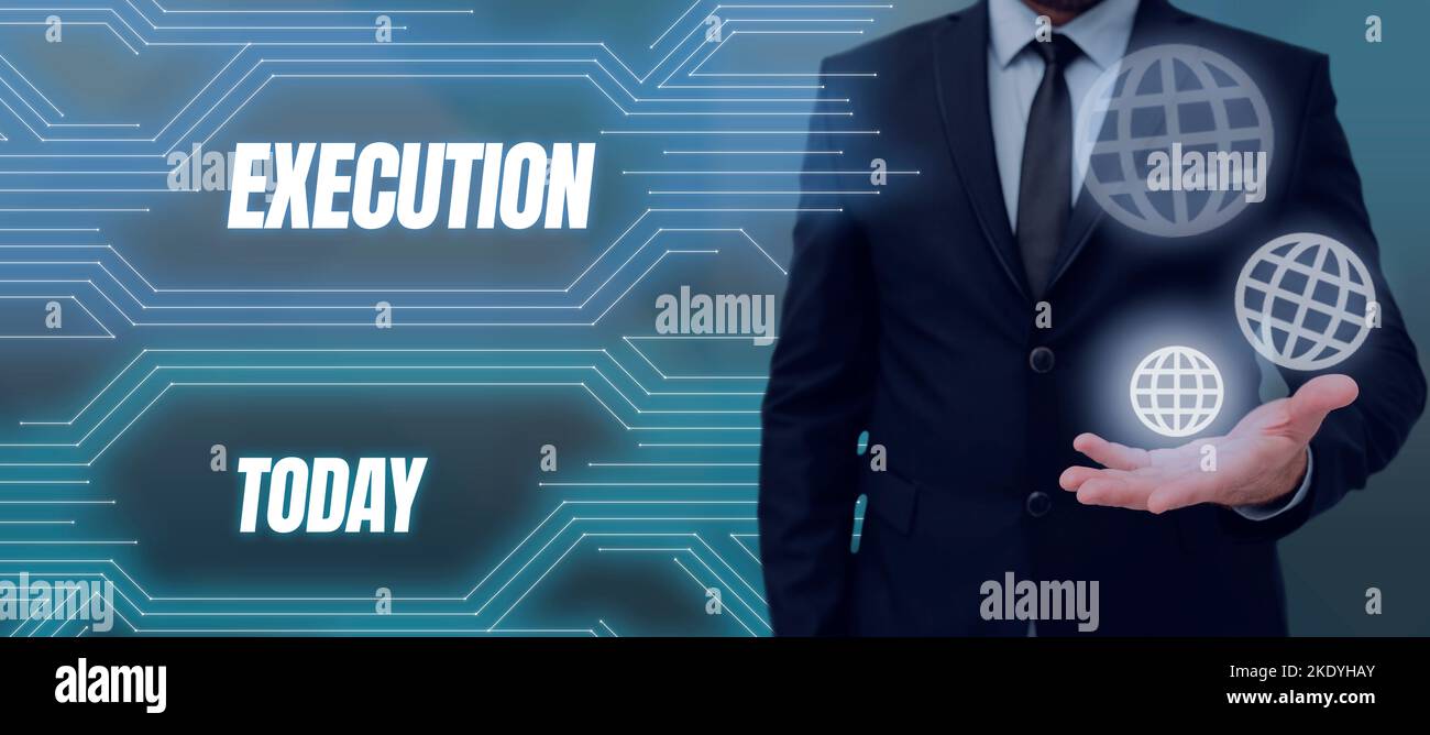 Hand writing sign Execution, Word Written on the carrying out or ...