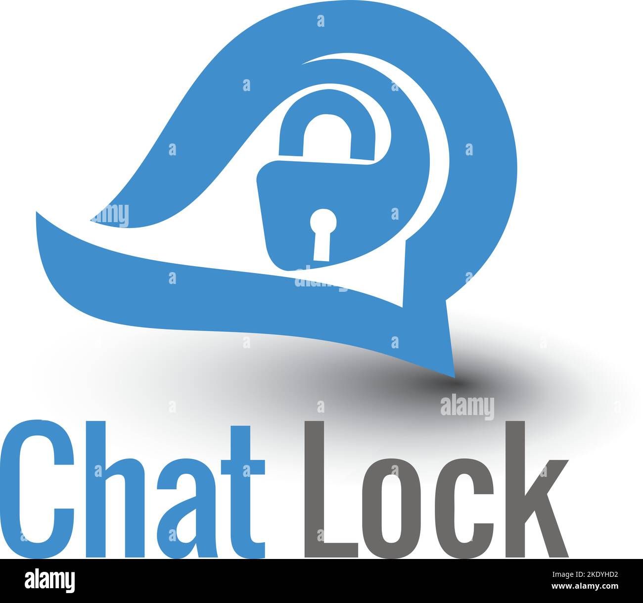 A digital illustration of a blue chat lock sign for brand company logos ...