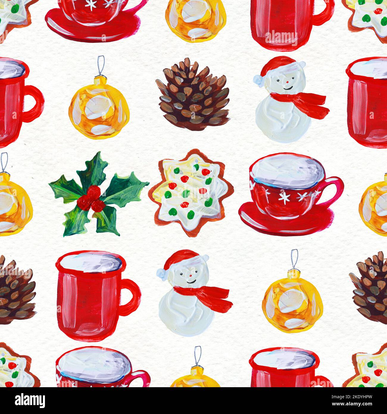 Watercolor Christmas seamless pattern. Hand painted holiday objects ...