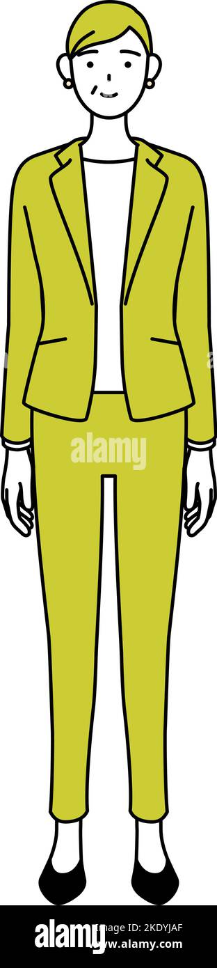 Simple line drawing illustration of Senior woman in suit,female manager ...