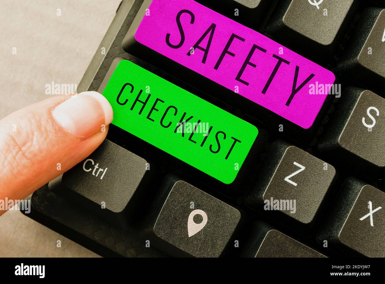 Hand writing sign Safety Checklist, Word for list of items you need to verify, check or inspect ...